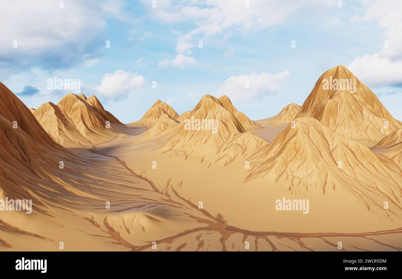 Landscape with mountains landform, 3d rendering. 3D illustration Stock ...