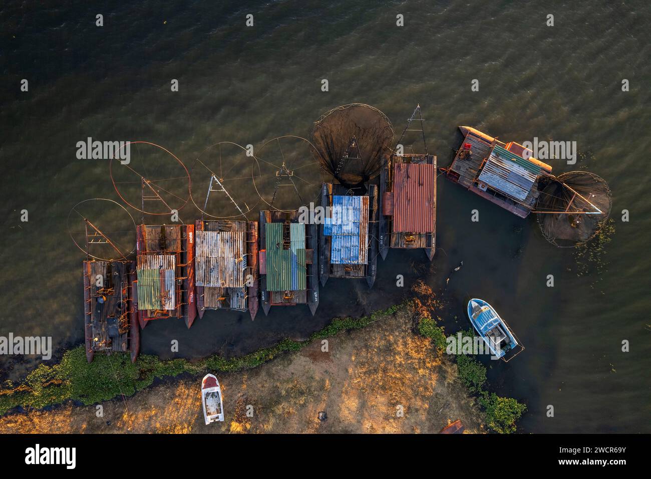 Kapenta fishing boats can be seen moored on Lake Kariba, Zimbabwe Stock ...