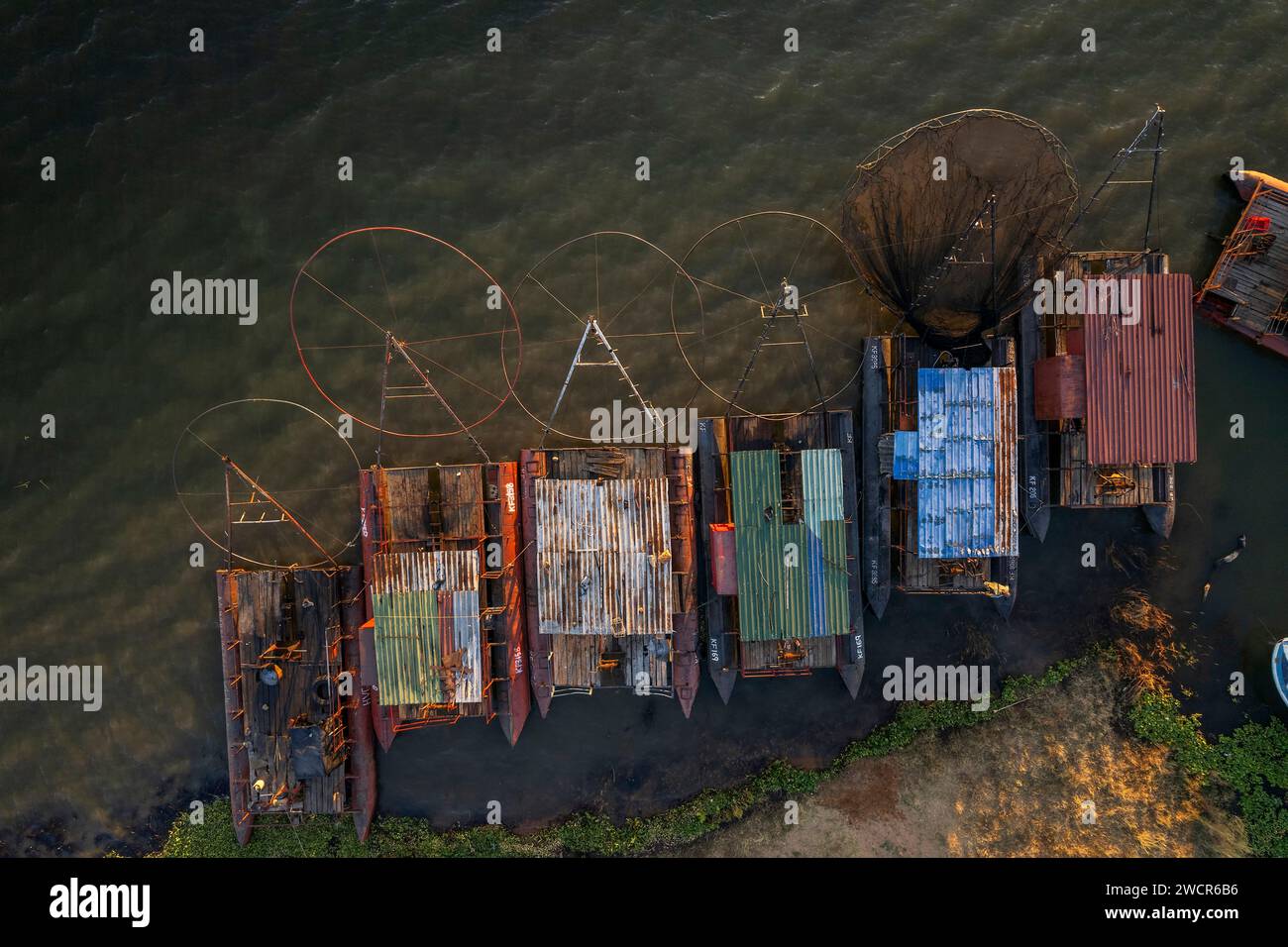 Kapenta fishing boats can be seen moored on Lake Kariba, Zimbabwe Stock ...