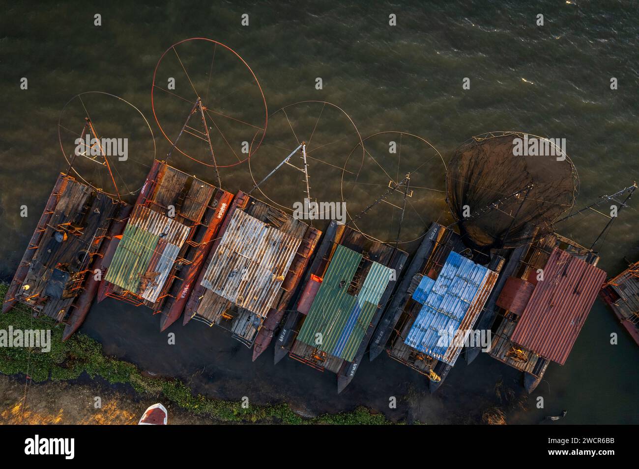 Kapenta fishing boats can be seen moored on Lake Kariba, Zimbabwe Stock ...