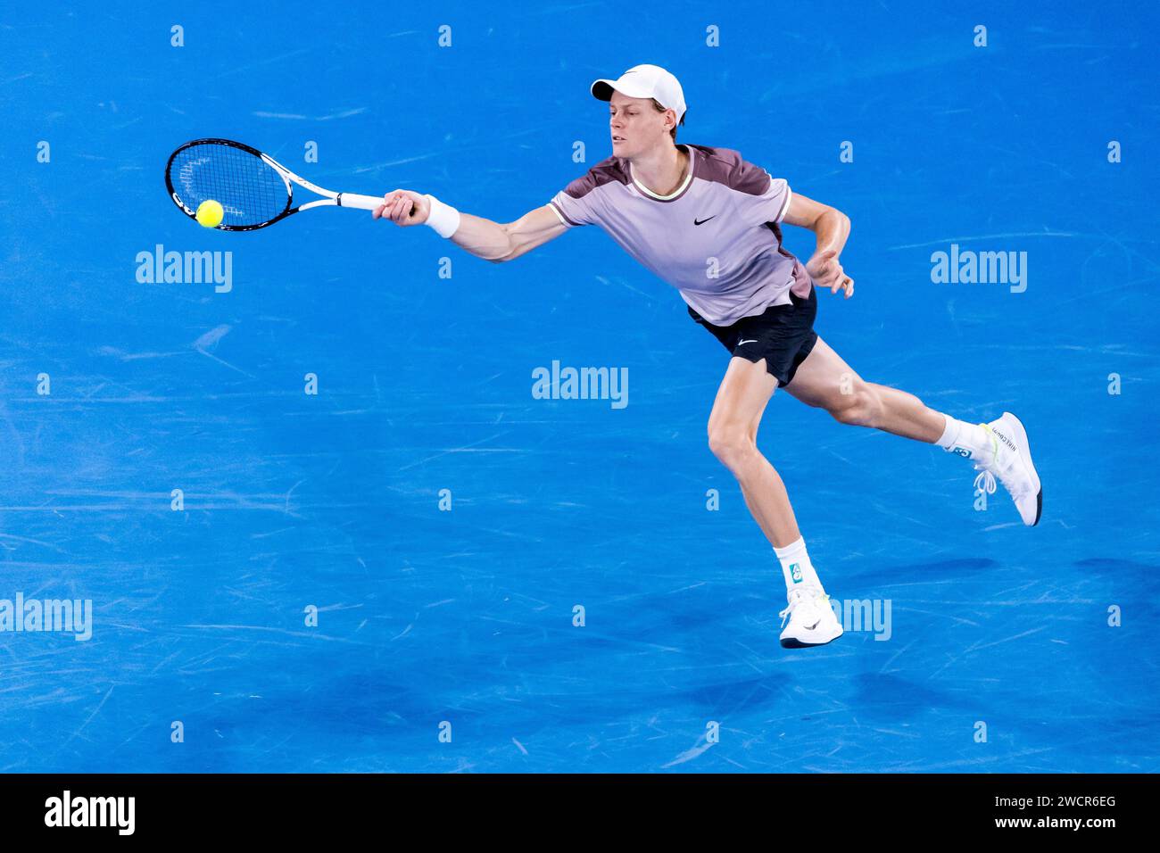MELBOURNE, VIC - JANUARY 17: Jannik Sinner of Italy in action during ...
