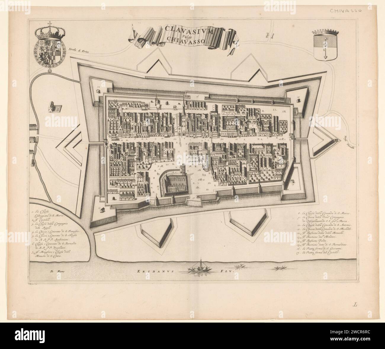 Map of Chivasso, Anonymous, Erven Johannes Blaeu (Possibly), 1682 ...