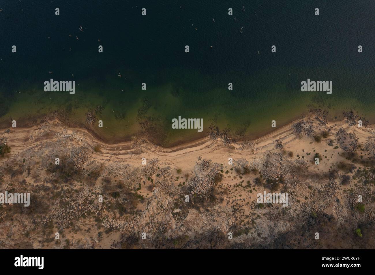 An abstract view of the shoreline of Lake Kariba in Zimbabwe Stock ...