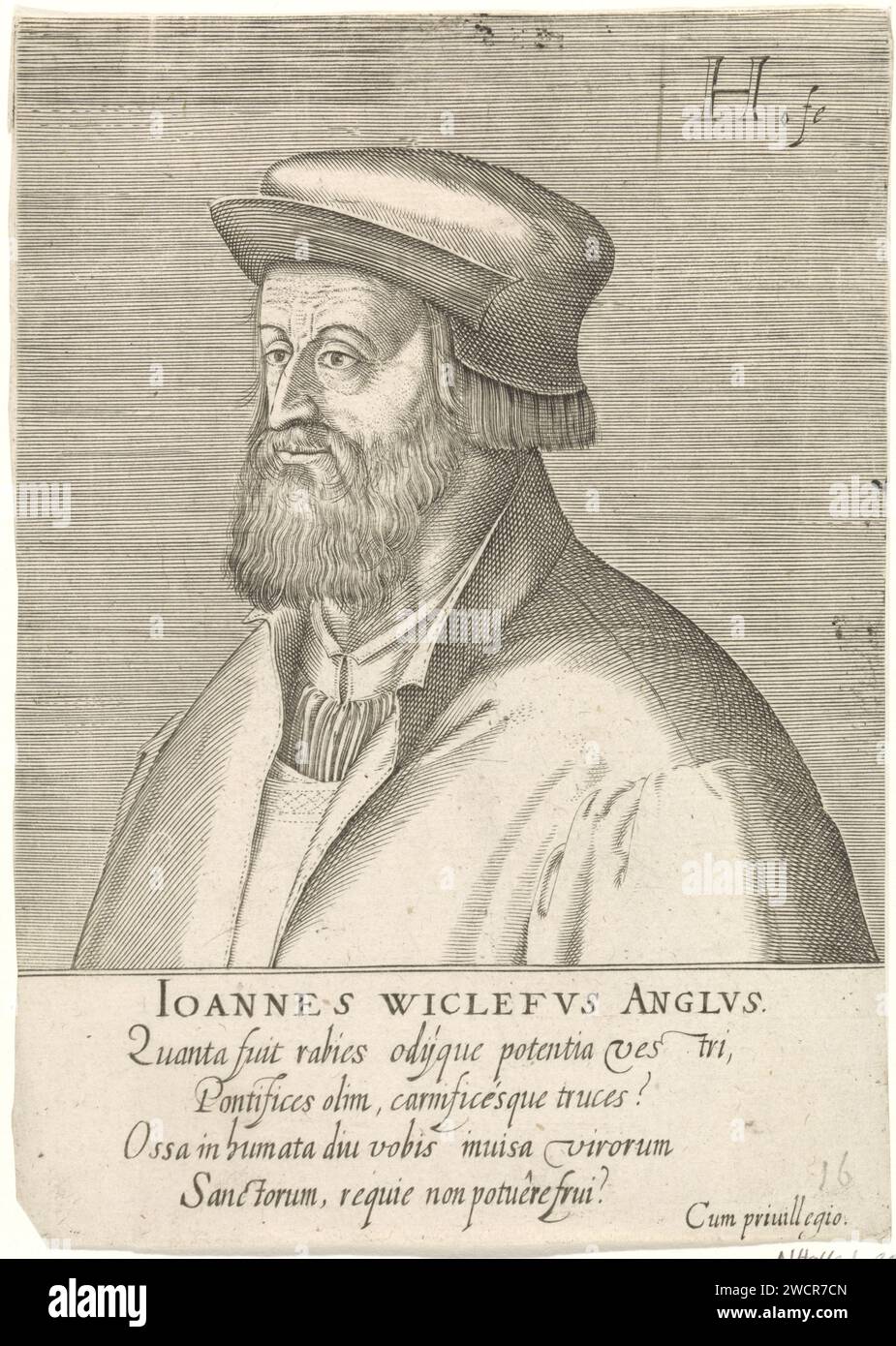 Portrait of John Wyclif, Hendrick Hondius (I), 1599 print Bust to the ...