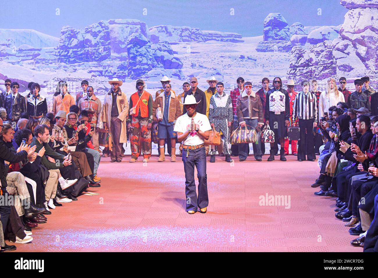 Paris, France. 16th Jan, 2024. Designer Pharrell Williams walks the ...
