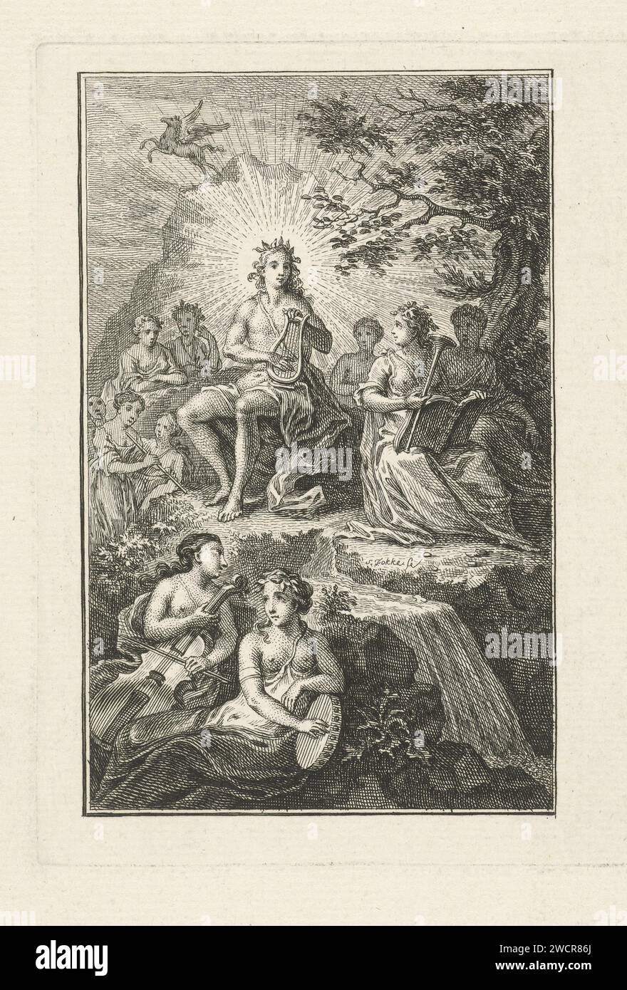 Apollo surrounded by the Muzen, Simon Fokke, 1722 - 1784 print In the ...