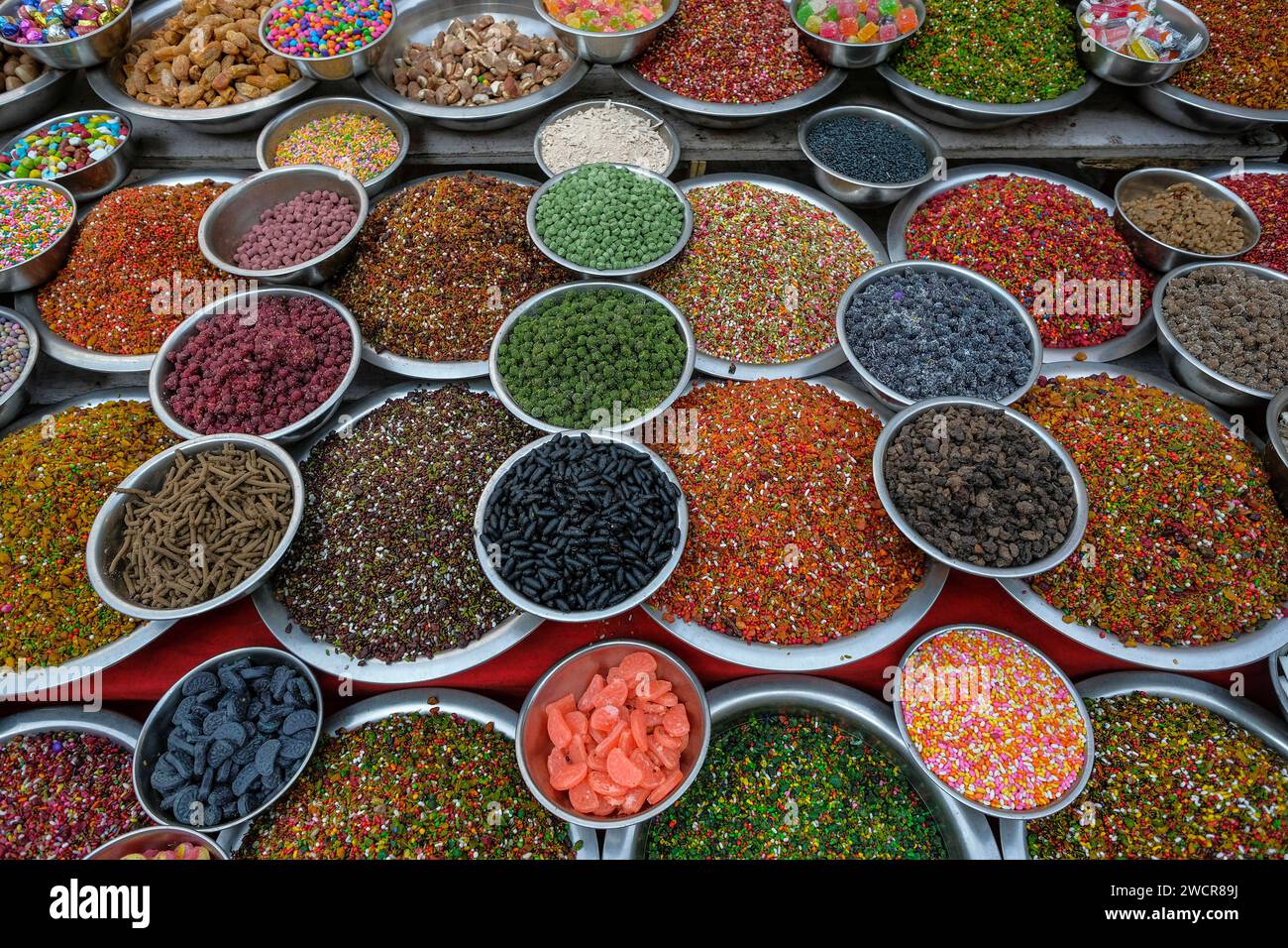 A street stall selling Indian snacks in the old town of Ahmedabad ...