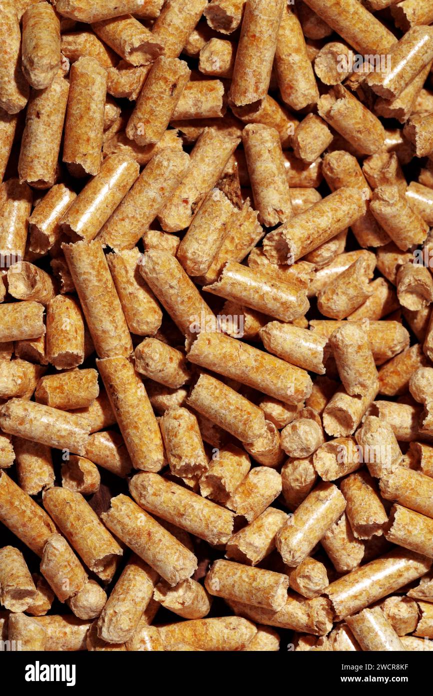 Flat lay wooden pellets ecological fuel for background Stock Photo - Alamy