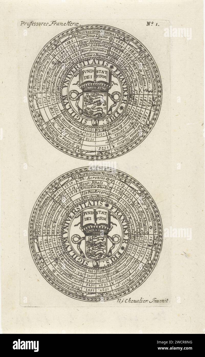 Seals from the University of Franeker, with names of the professors and ...