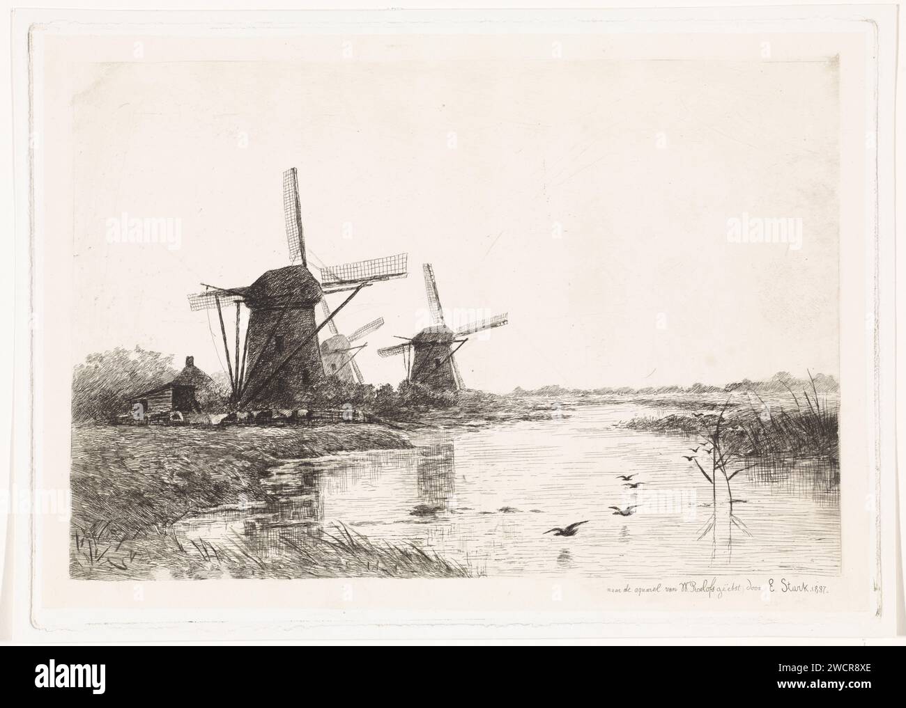 Landscape with three mills along a Vaart, Elias Stark, after Willem ...