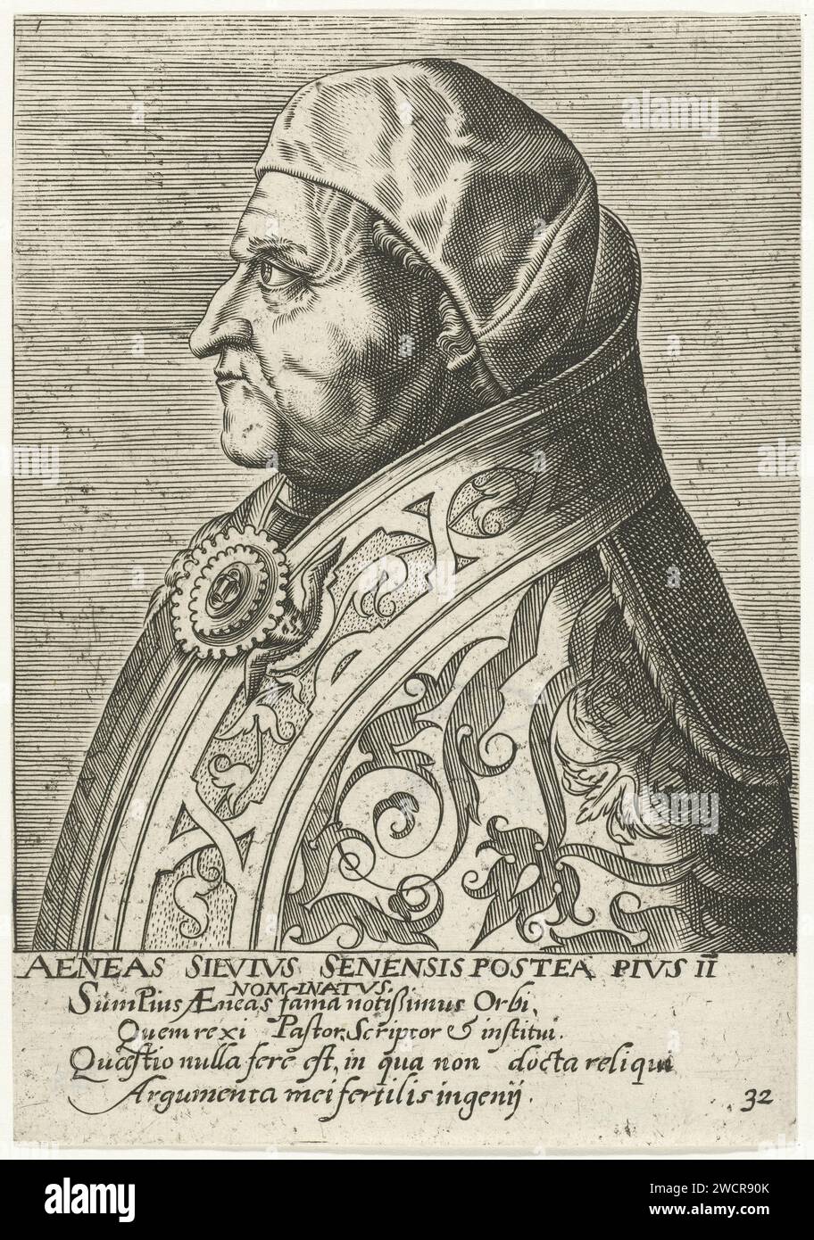 Portret van paus Pius II, anonymous, after Philips Galle, 1567 - 1662 ...