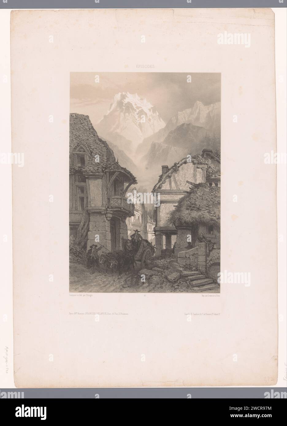 Ox wagon in a village at the foot of a mountain, Fortuné Férogio, 1848 ...