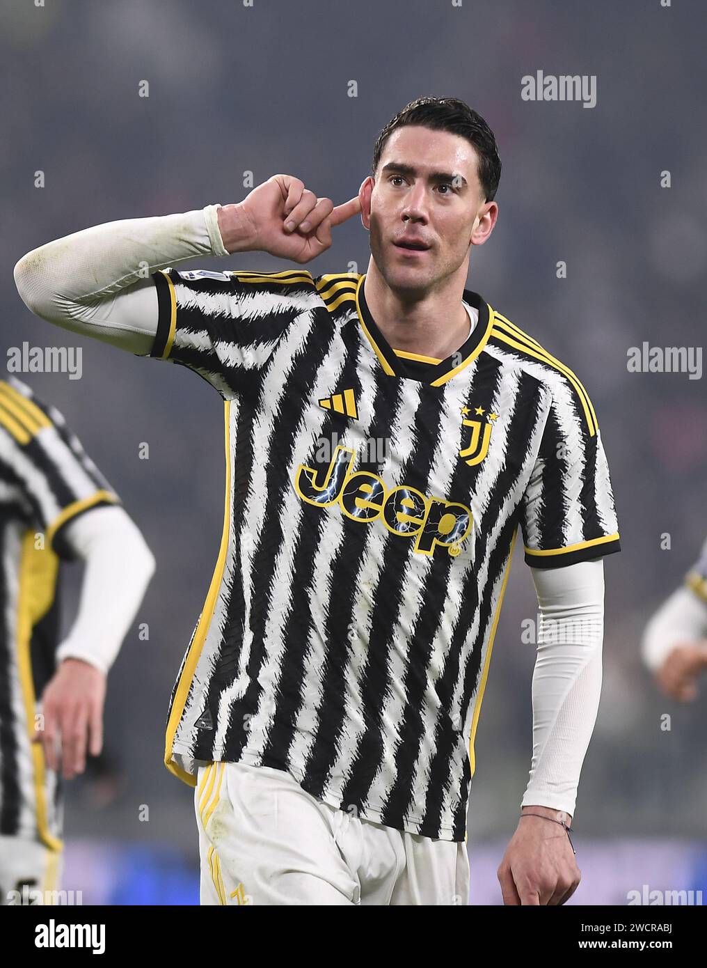 Turin 16th Jan 2024 Fc Juventuss Dusan Vlahovic Celebrates Goal