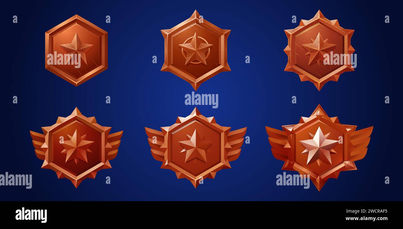 Set of game rank shields isolated on background. Vector realistic ...