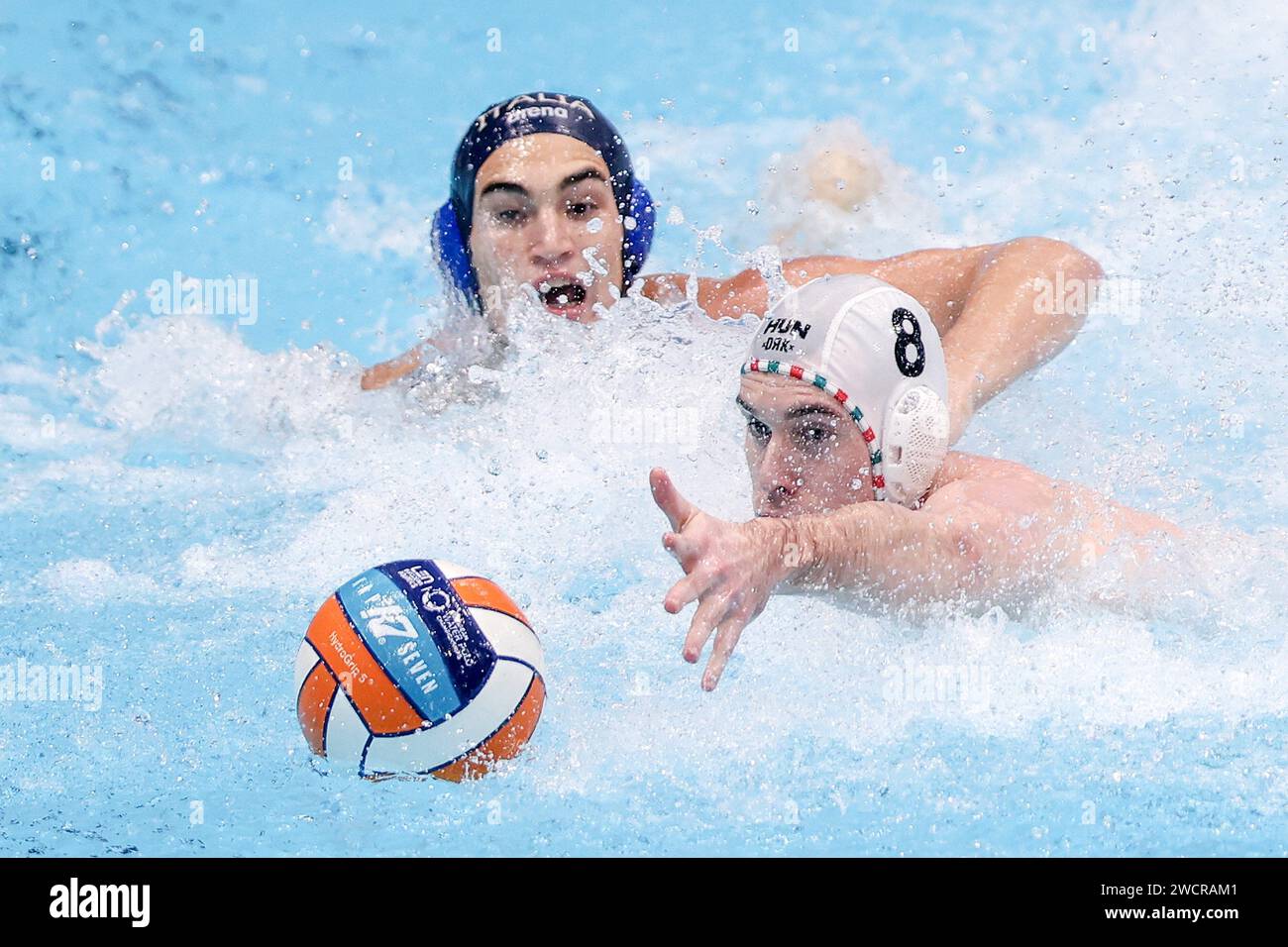 Zagreb. 16th Jan, 2024. Gergely Burian (R) of Hungary and Francesco ...