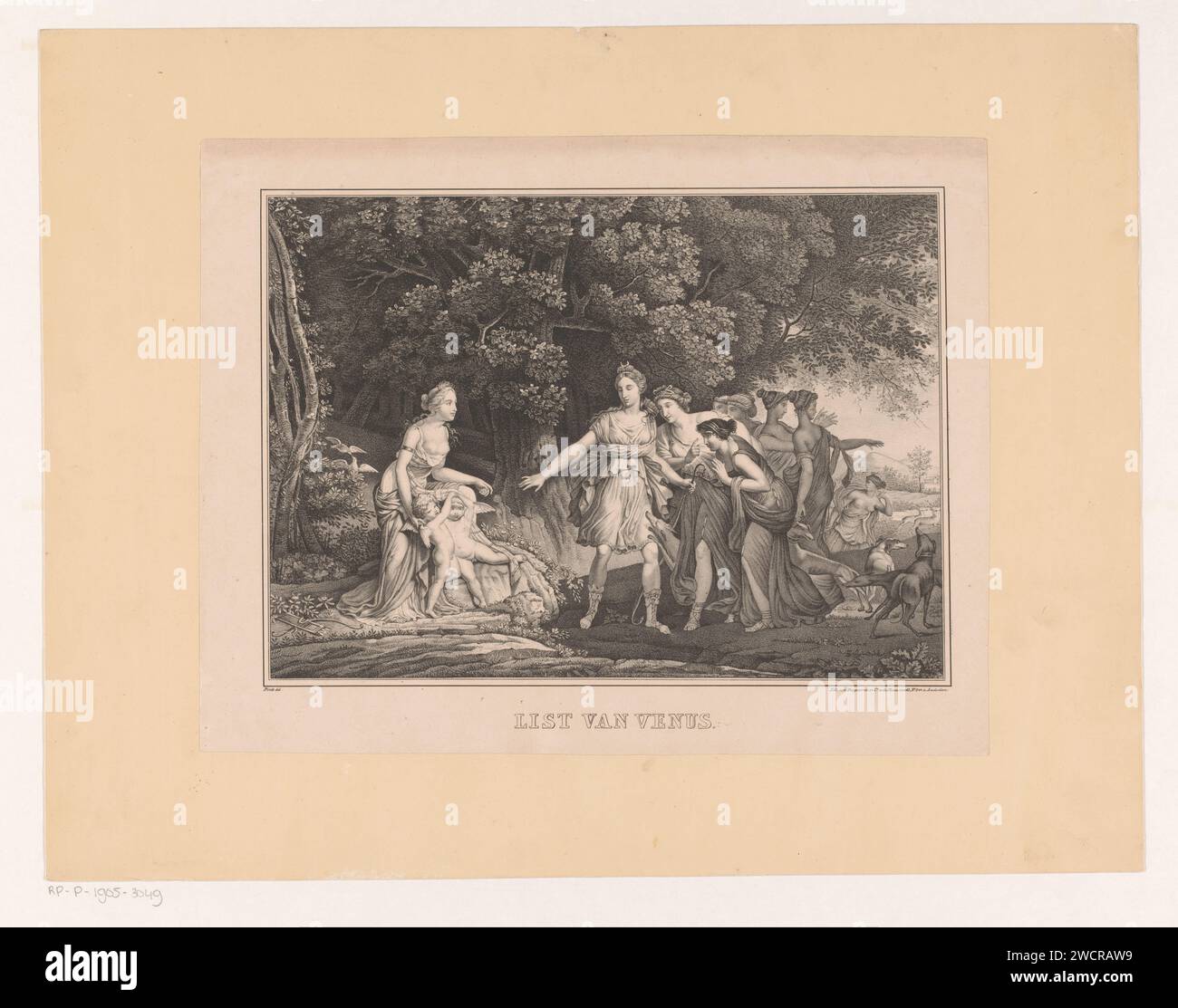 Venus offers Diana the choice between Cupido and Adonis, M. Pinte, 1828 - 1829 print Venus is in ...