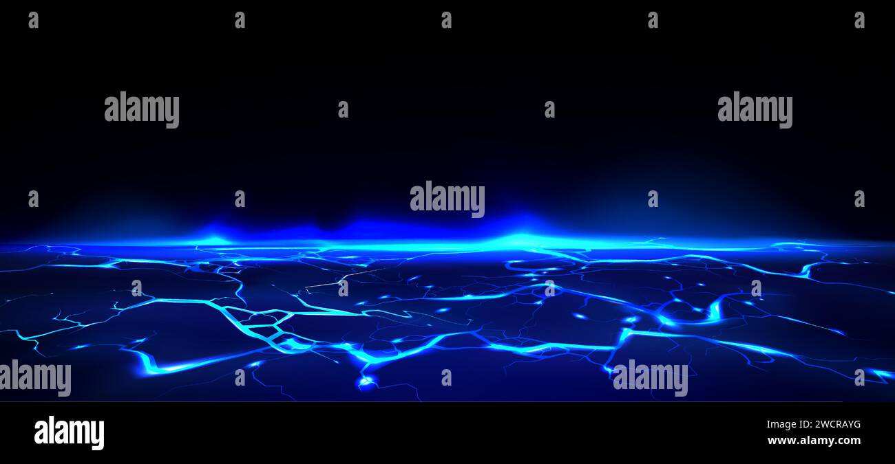 Crack ground or floor surface with blue flare glowing. Realistic vector ...