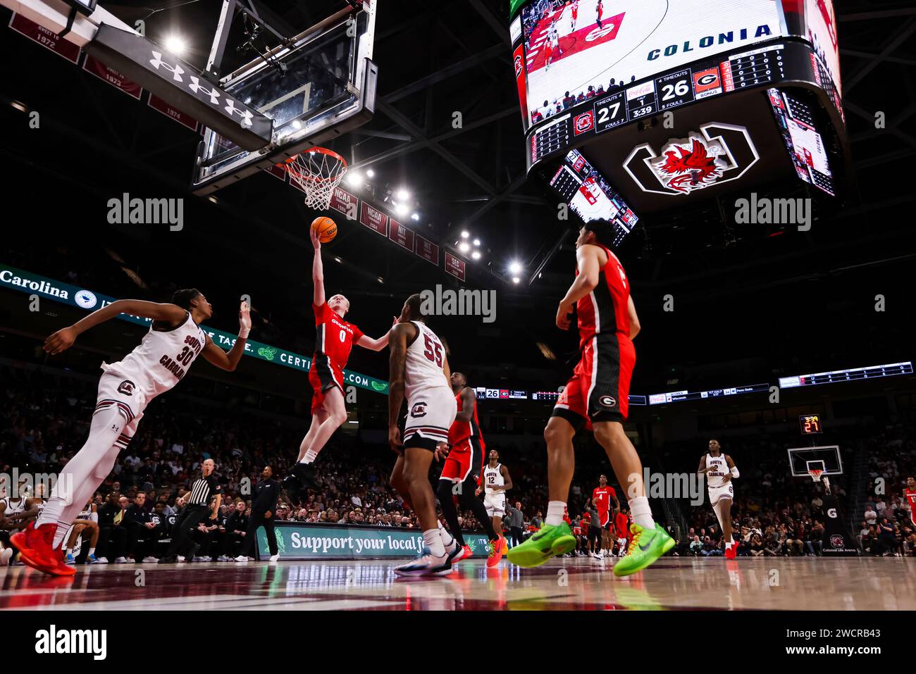COLUMBIA, SC - JANUARY 16: Blue Cain #0 of the Georgia Bulldogs lays ...