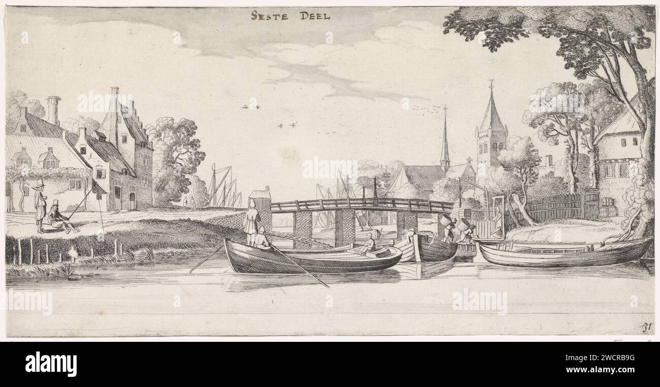 Boats at a jetty in a village, Jan van de Velde (II), 1639 - 1641 print ...