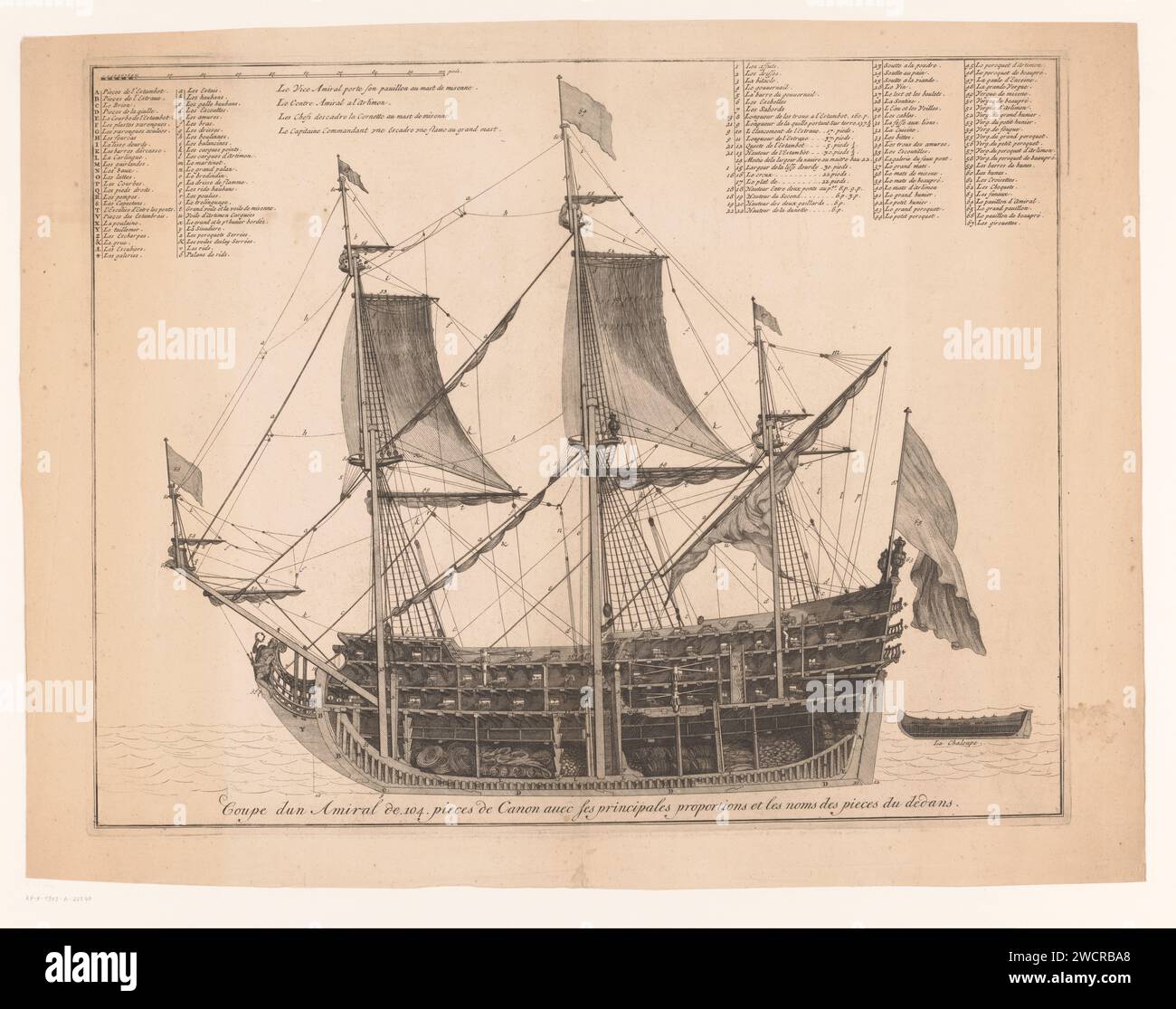 Cross -section of a ship, Anonymous, 1693 - 1708 print France paper ...