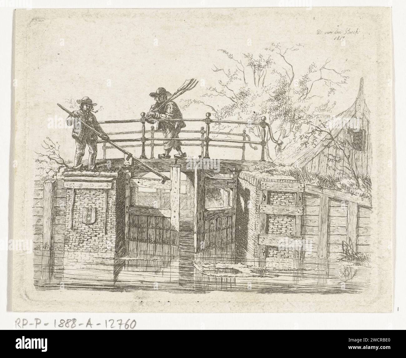 Schutsluis near Amsterdam, D. van den Bosch, 1817 print Two men are ...