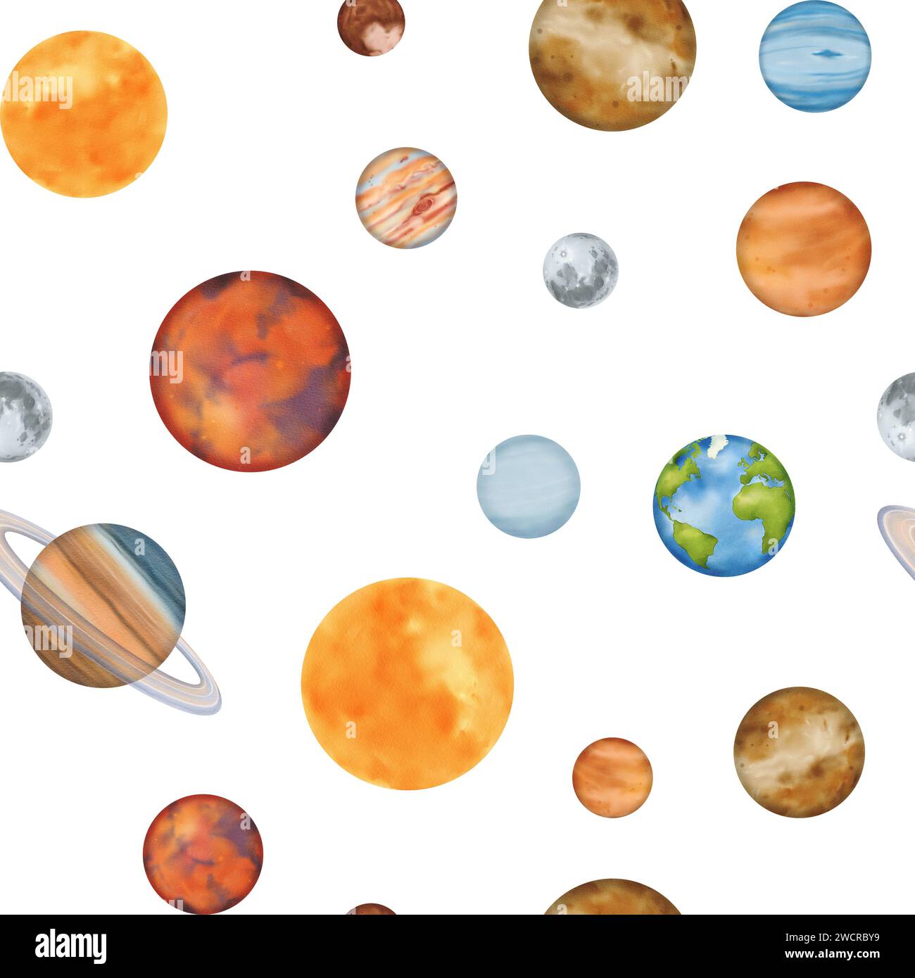 Seamless pattern The solar system. Mercury Venus Earth with its ...
