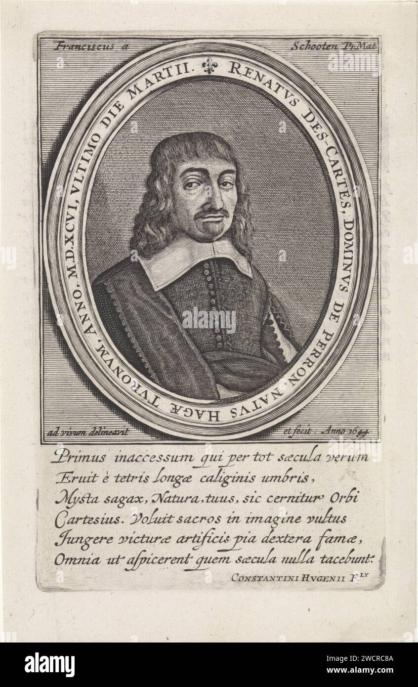 Portrait of René Descartes, Franciscus van Schooten (I), 1692 print ...