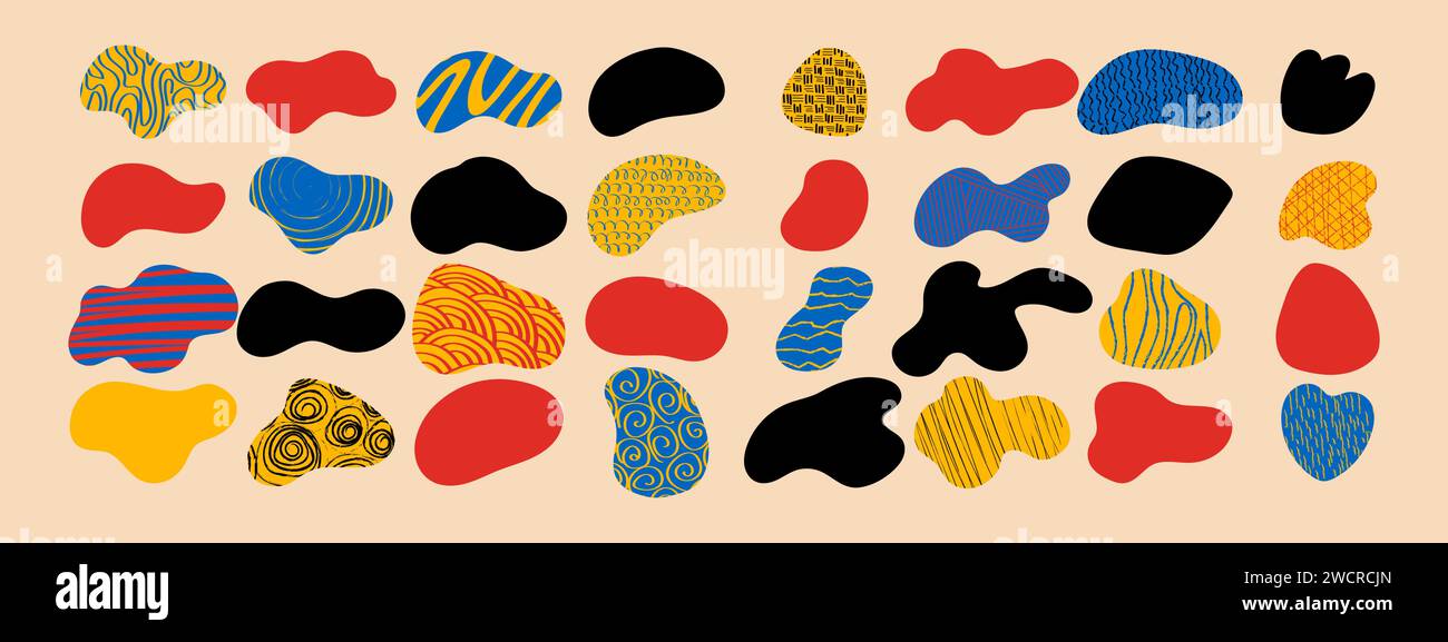 Collection of abstract and geometric freeform shapes with grunge ...