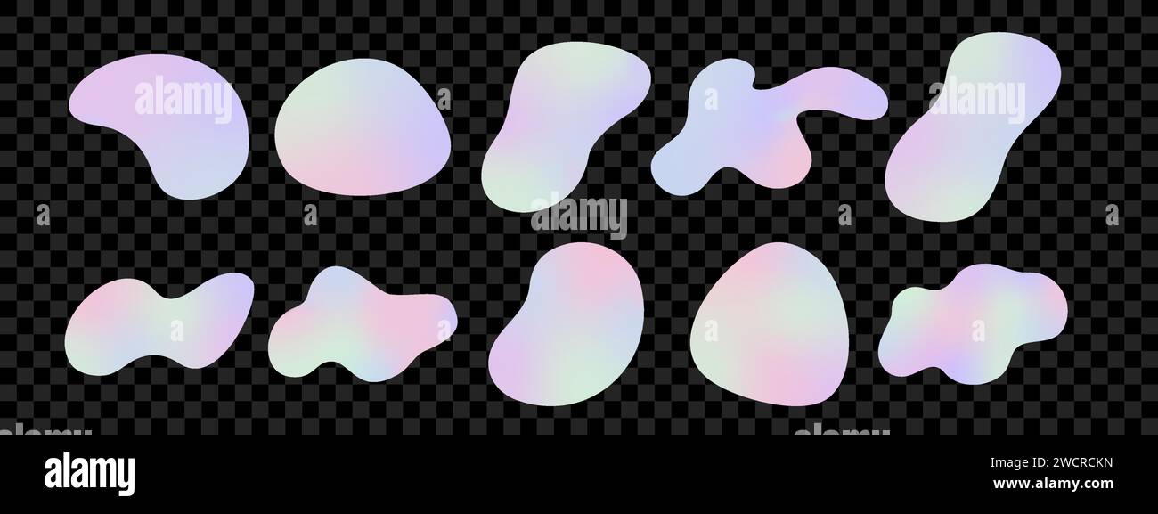 Set of holographic freeform shapes. Doodle design elements Stock Vector ...