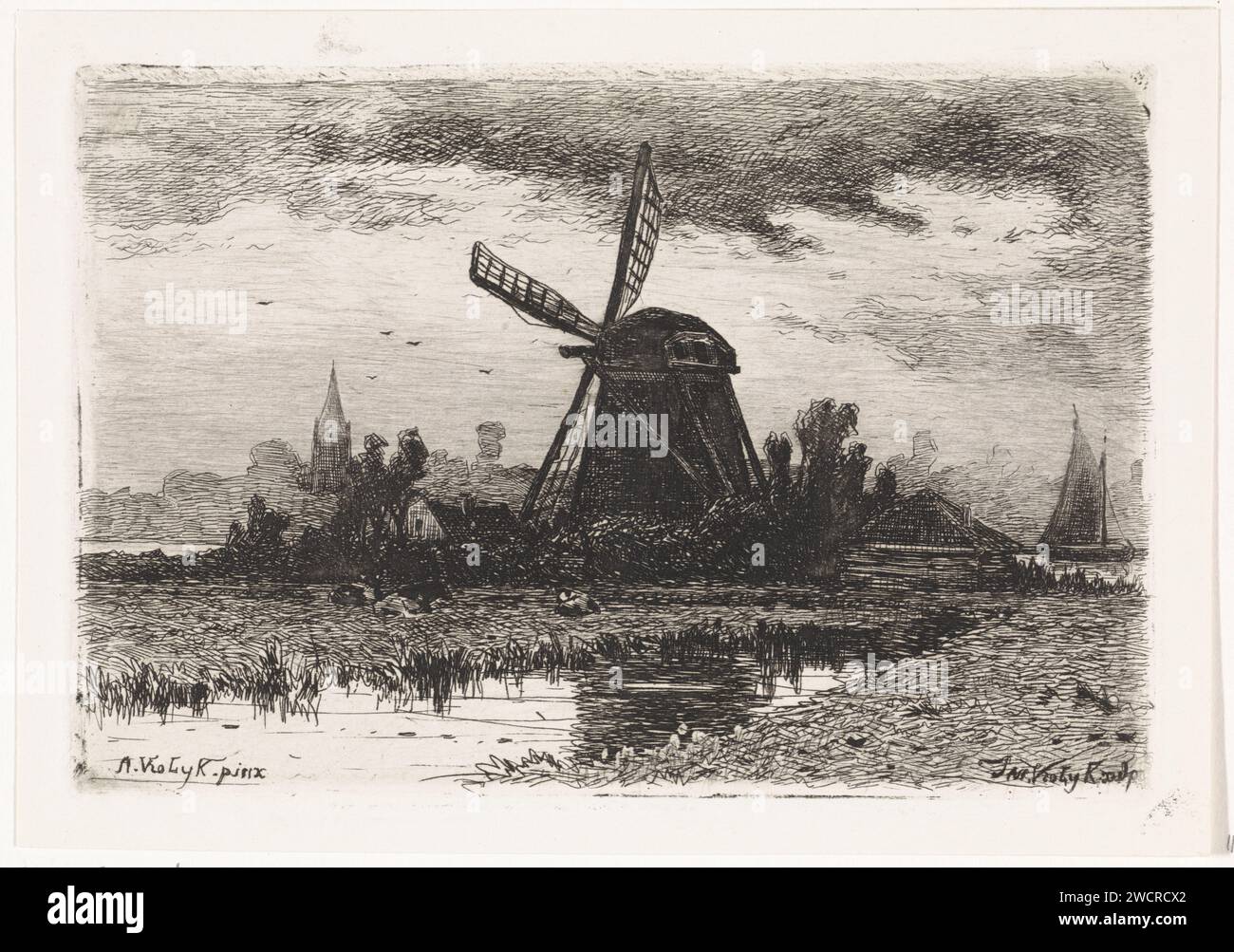 Landscape with mill, Jan Vrolijk, after Adrianus Vrolijk, 1860 - 1883 ...