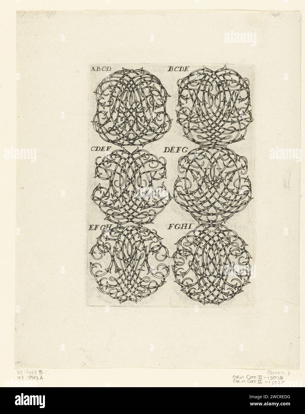 Six Large Monograms Abcd Fghi Daniel De Lafeuille C 1690 C 1691