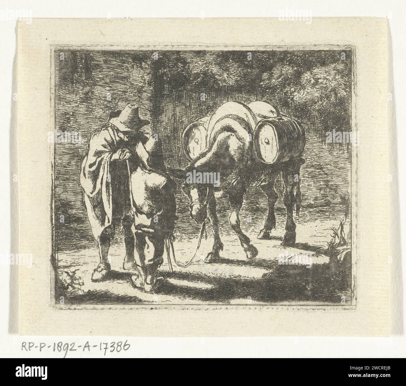 Man and boy with packed donkey, Dirck De Bray, after Jan Both, 1645 ...