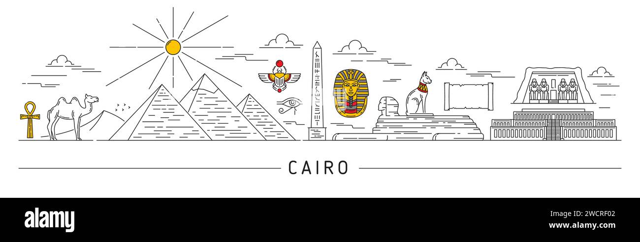 Egypt silhouette, Cairo and other egyptian travel landmarks. Vector ...