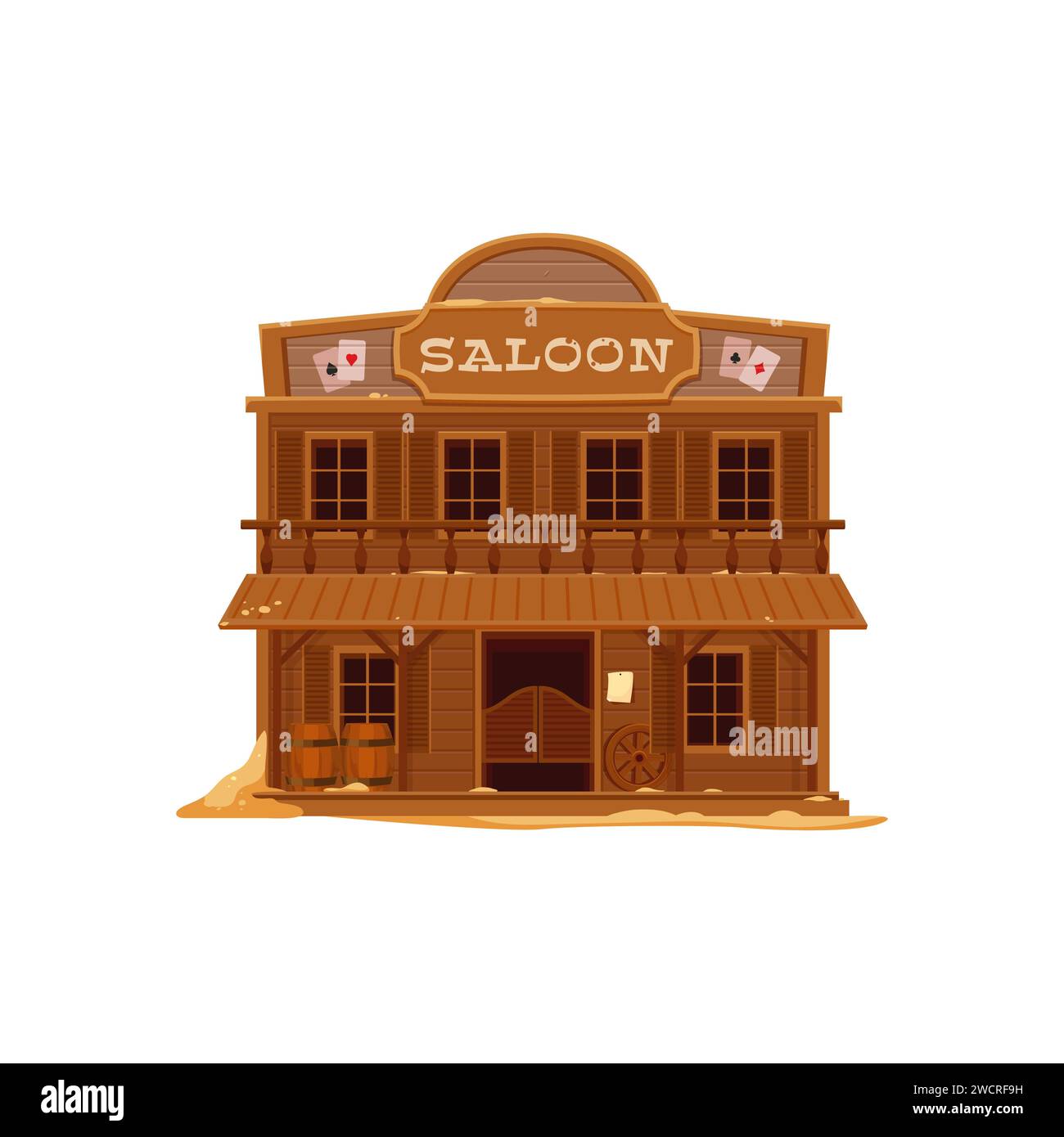Wild West Western town saloon cartoon building, vector old american ...