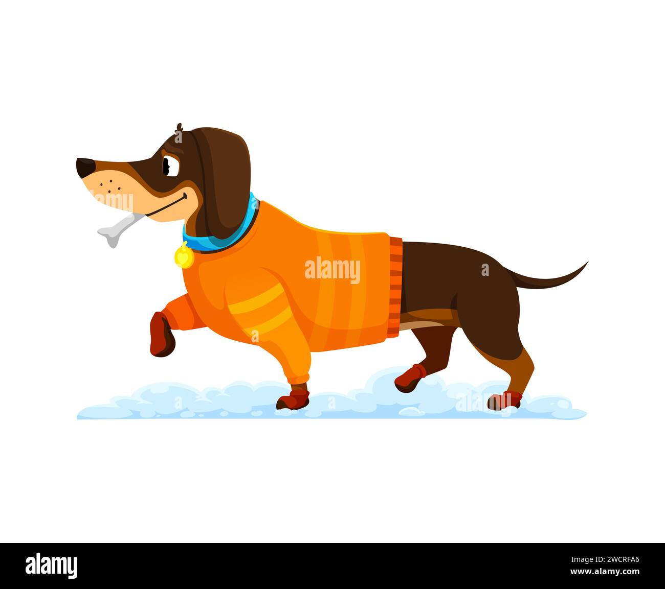 Cartoon dachshund dog puppy character adorned in cozy winter clothes ...
