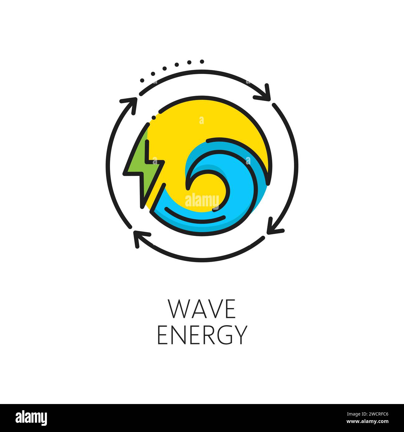 Green tidal waves power, eco energy linear icon. Electricity ecological ...