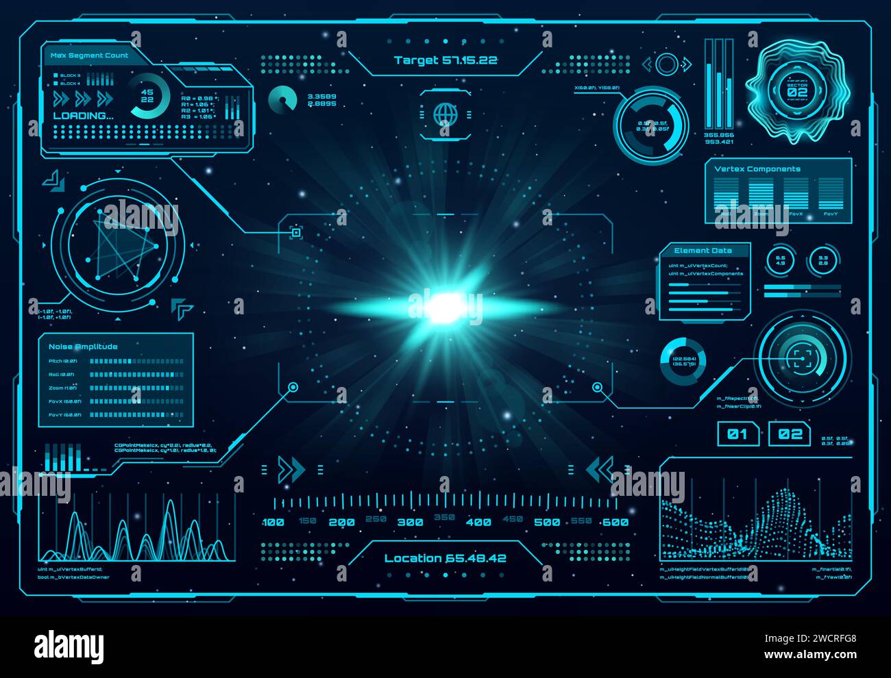 Spaceship radar screen interface or HUD dashboard of control panel, vector background ...