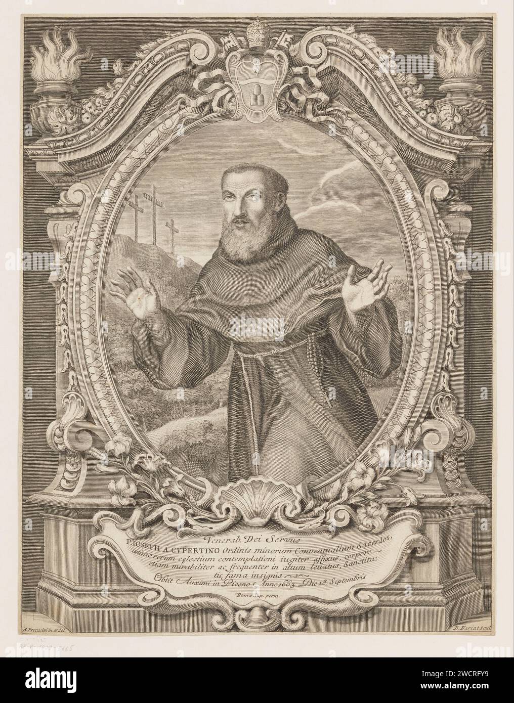 Portrait of Jozef van Cupertino in decorated list, Benoît Farjat, after ...