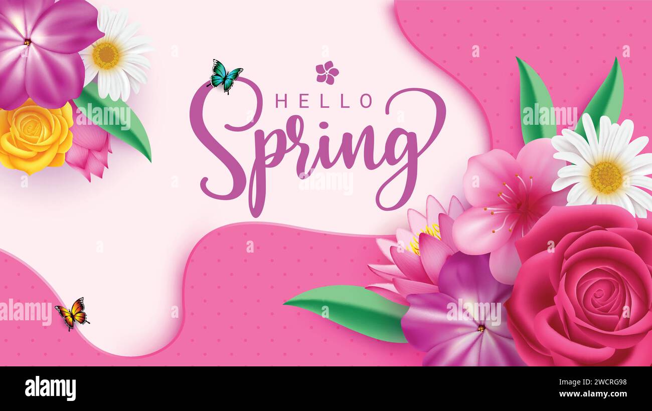 Spring text greeting vector design. Hello spring greeting card with ...