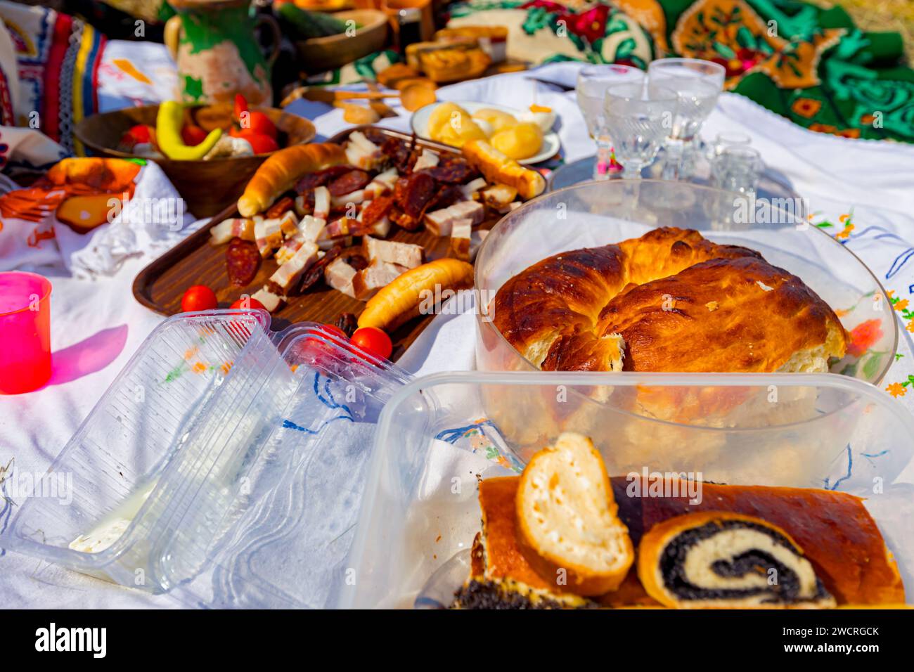 Traditional meal, breakfast at open on the harvest time Stock Photo - Alamy
