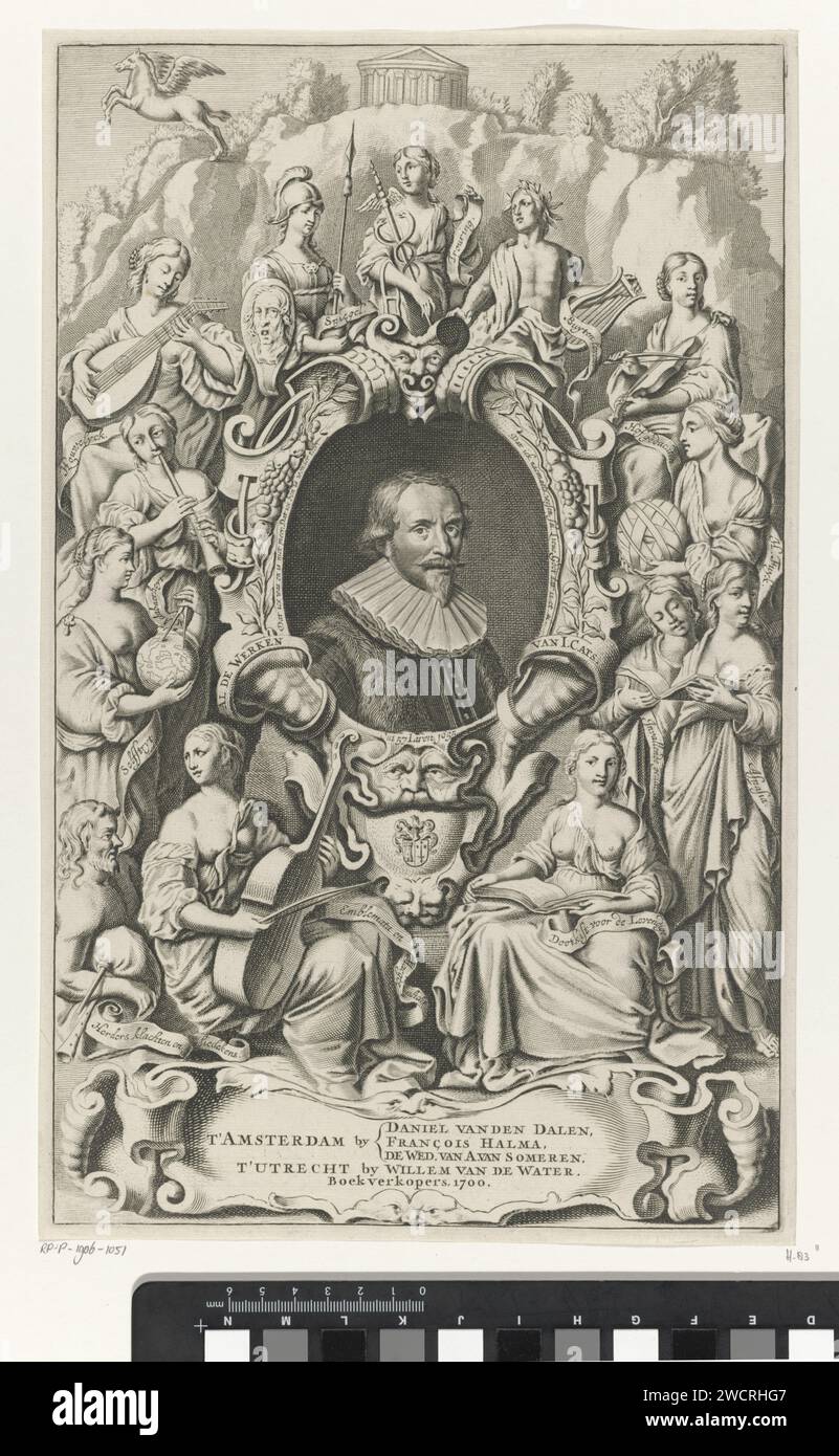 Portrait of Jacob Cats surrounded by gods and muses, Michiel Mosijn ...