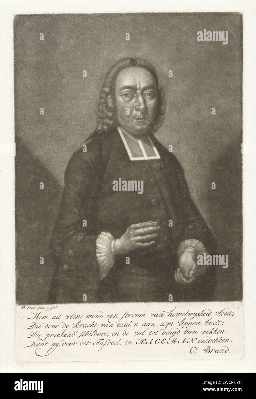 Portrait of the pastor Henricus Hageman, Pieter Louw, 1743 - 1760 print ...