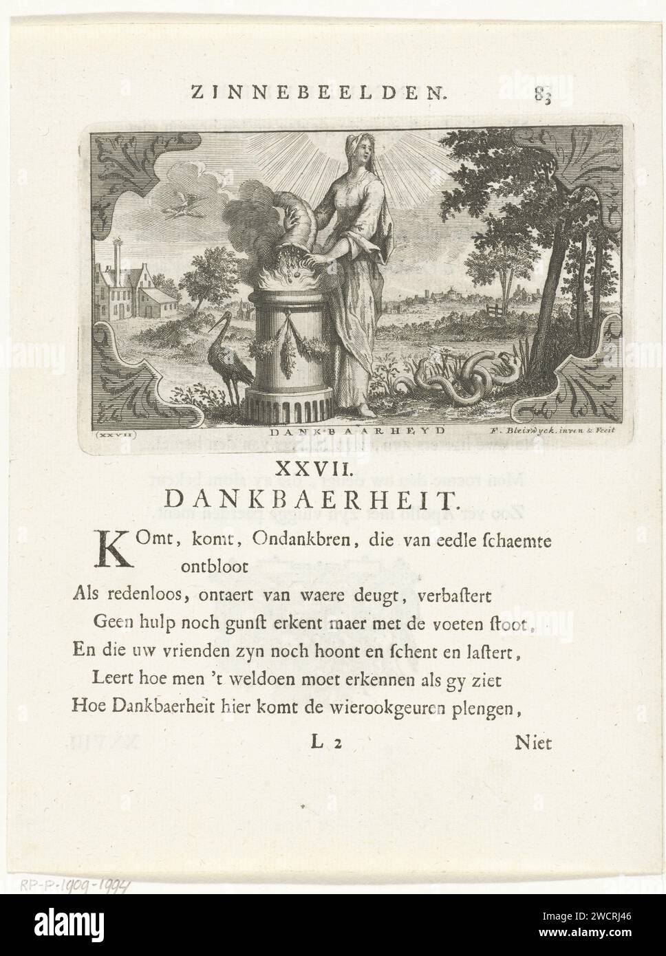 Emblem with allegory on gratitude, François van Bleyswijck, 1737 print ...
