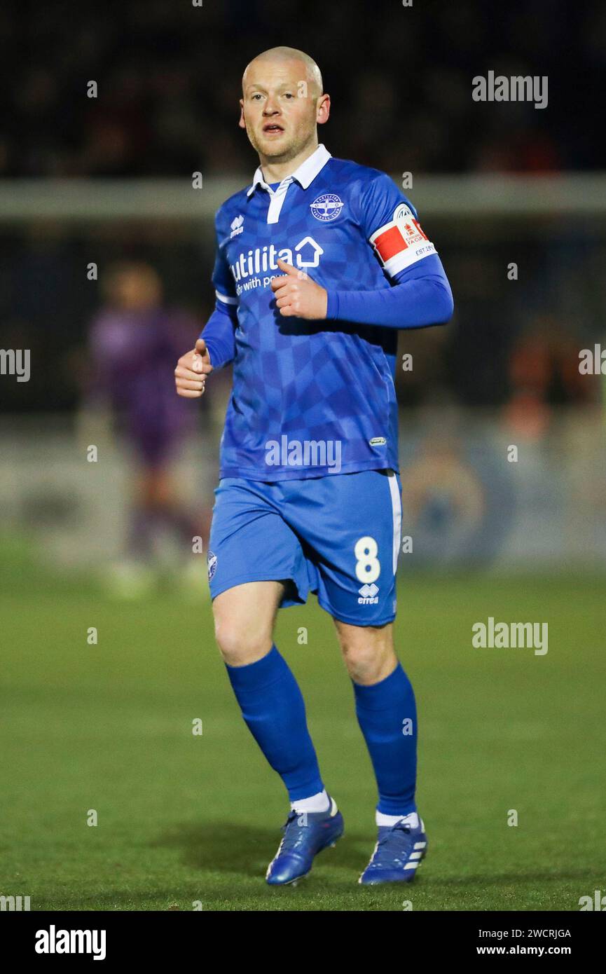 Eastleigh, UK. 16th Jan, 2024. Eastleigh midfielder Jake Taylor (8) in ...