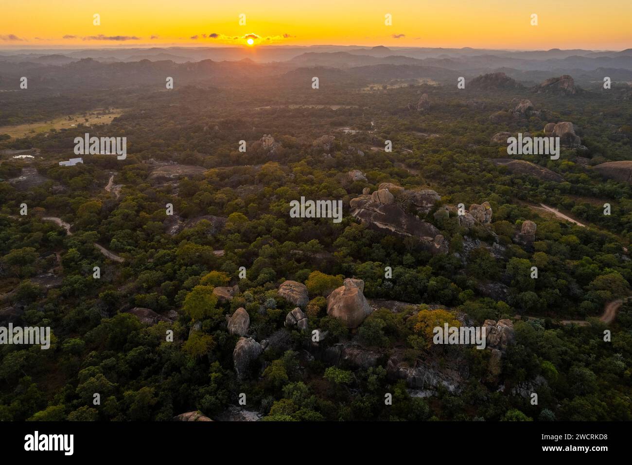 An aerial view of the unique landscape of the Matobo hills in Zimbabwe ...