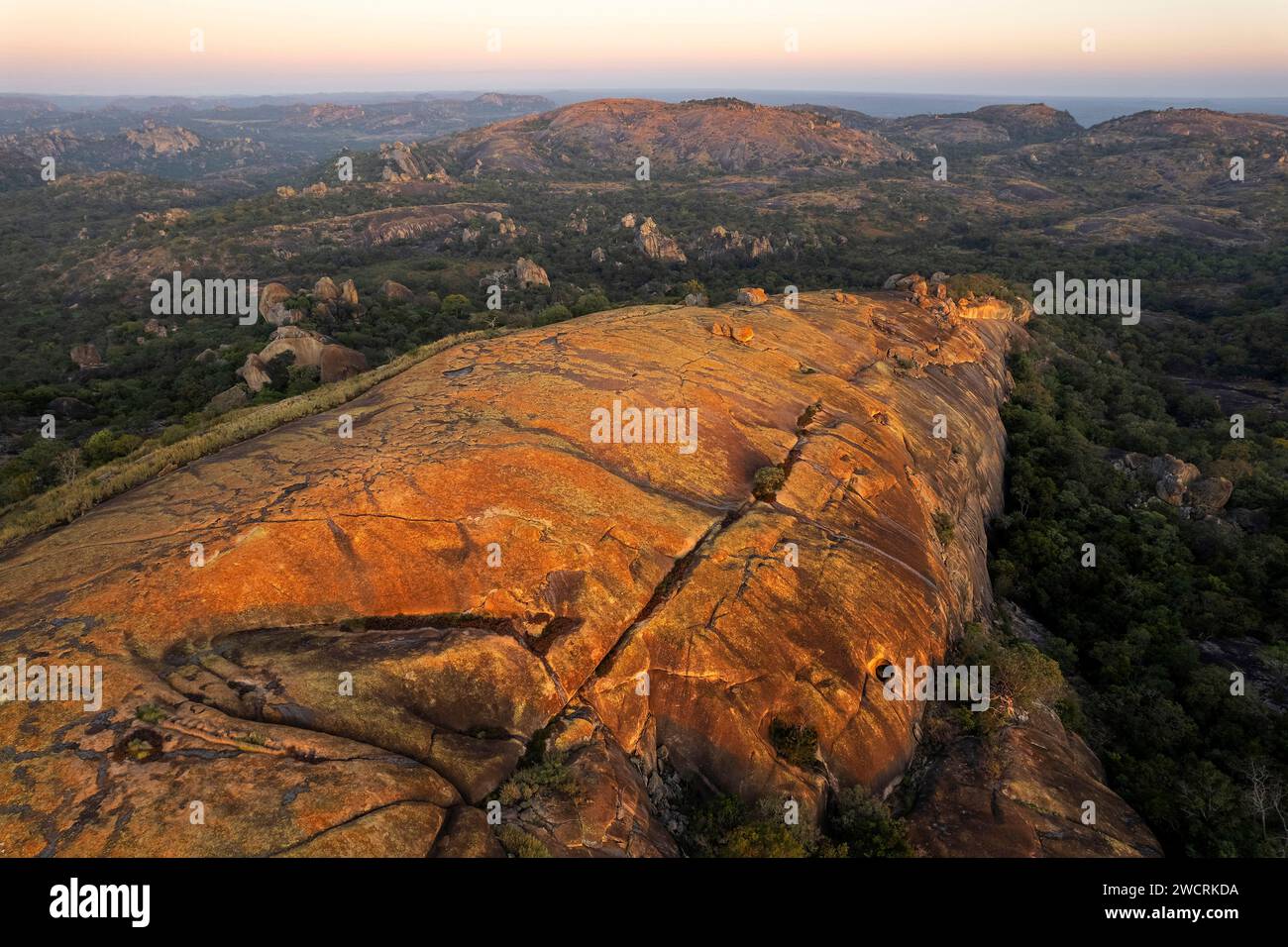 An aerial view of the unique landscape of the Matobo hills in Zimbabwe ...