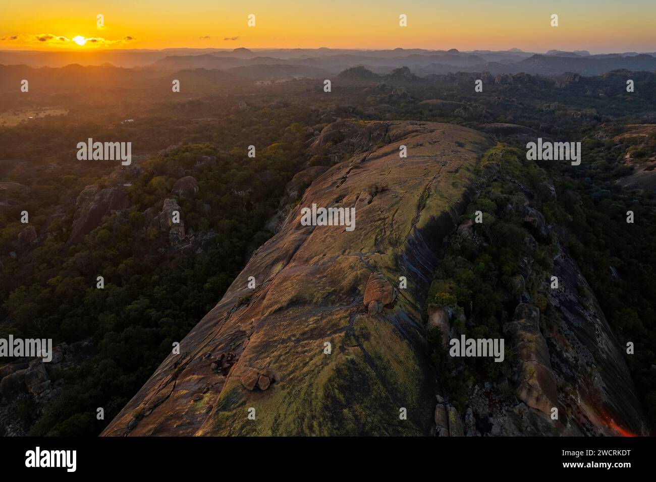 An aerial view of the unique landscape of the Matobo hills in Zimbabwe ...