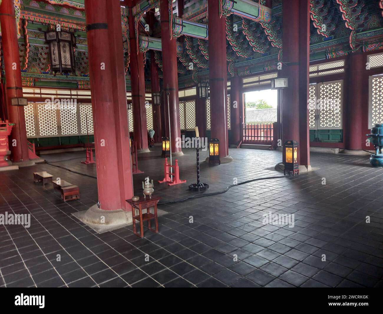 The columns inside Gyeongbokgung Palace. Seoul, South Korea Stock Photo ...