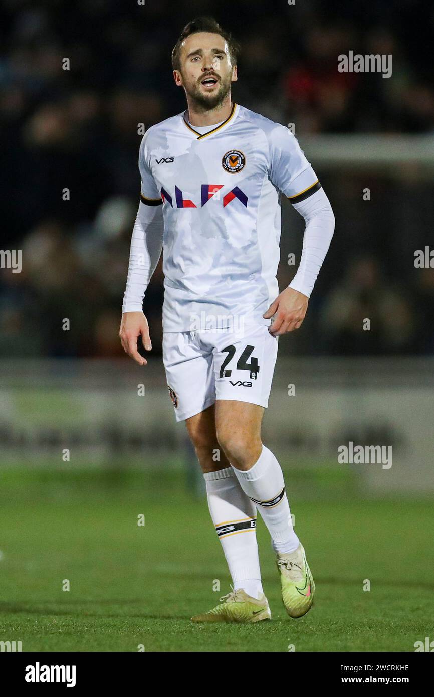 Eastleigh, UK. 16th Jan, 2024. Newport County midfielder Aaron Wildig ...