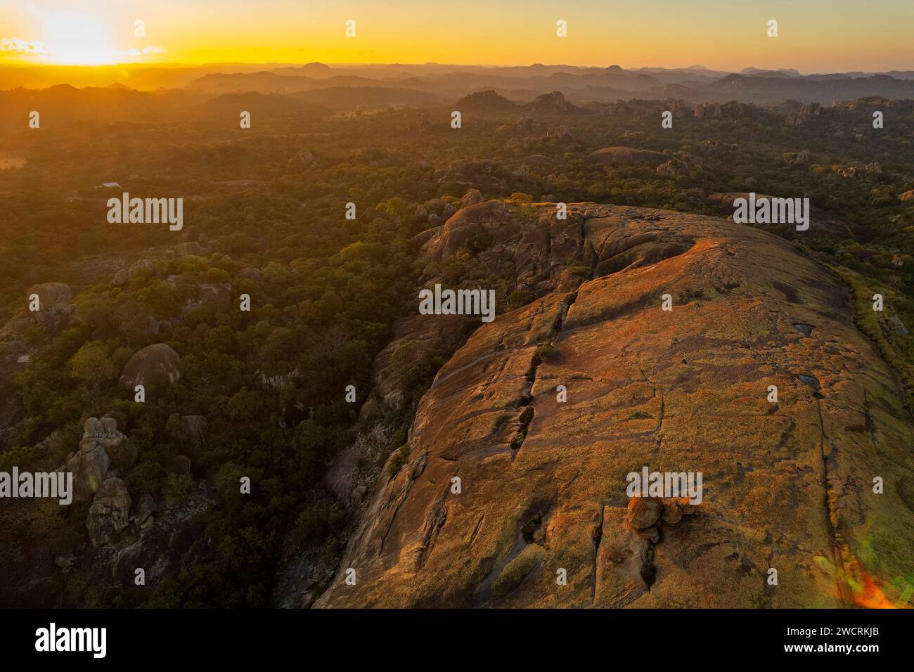 An aerial view of the unique landscape of the Matobo hills in Zimbabwe ...
